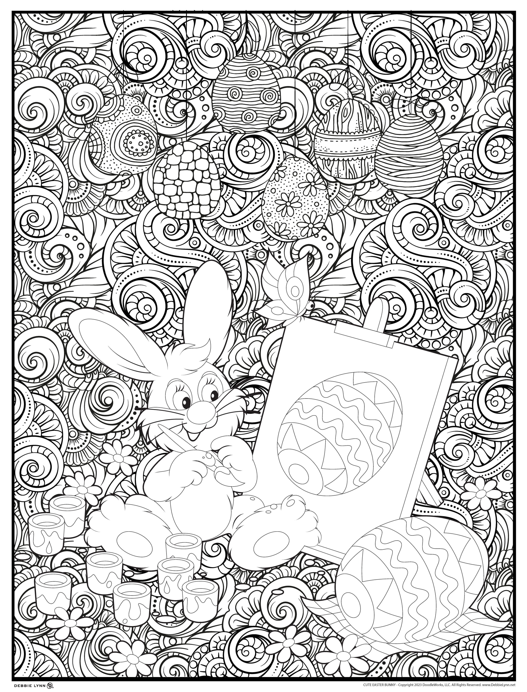 Cute Easter Bunny Personalized Giant Coloring Poster 48"x63" - Debbie Lynn