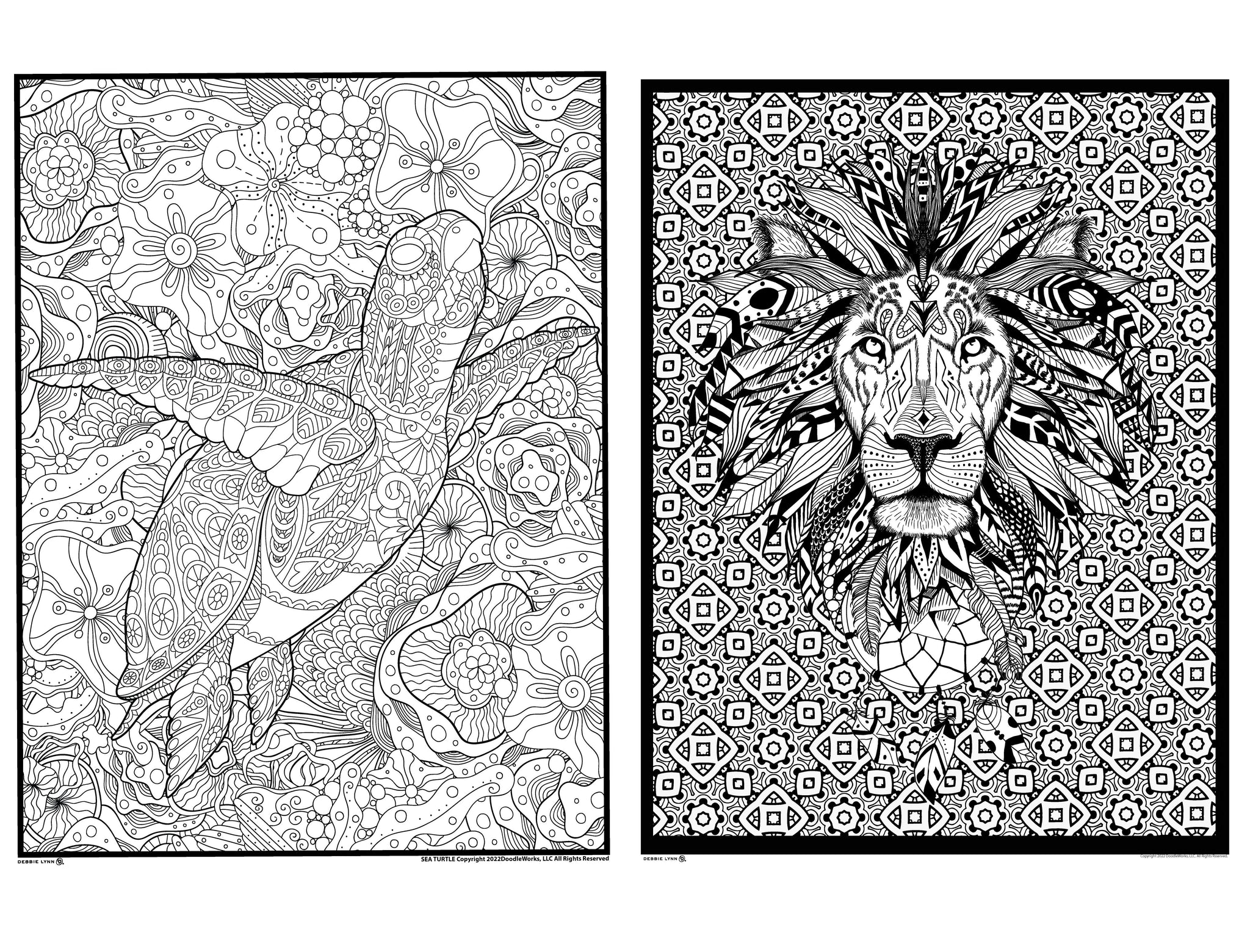 Lion & Turtle 2in1 Combo Giant Coloring Poster - Debbie Lynn