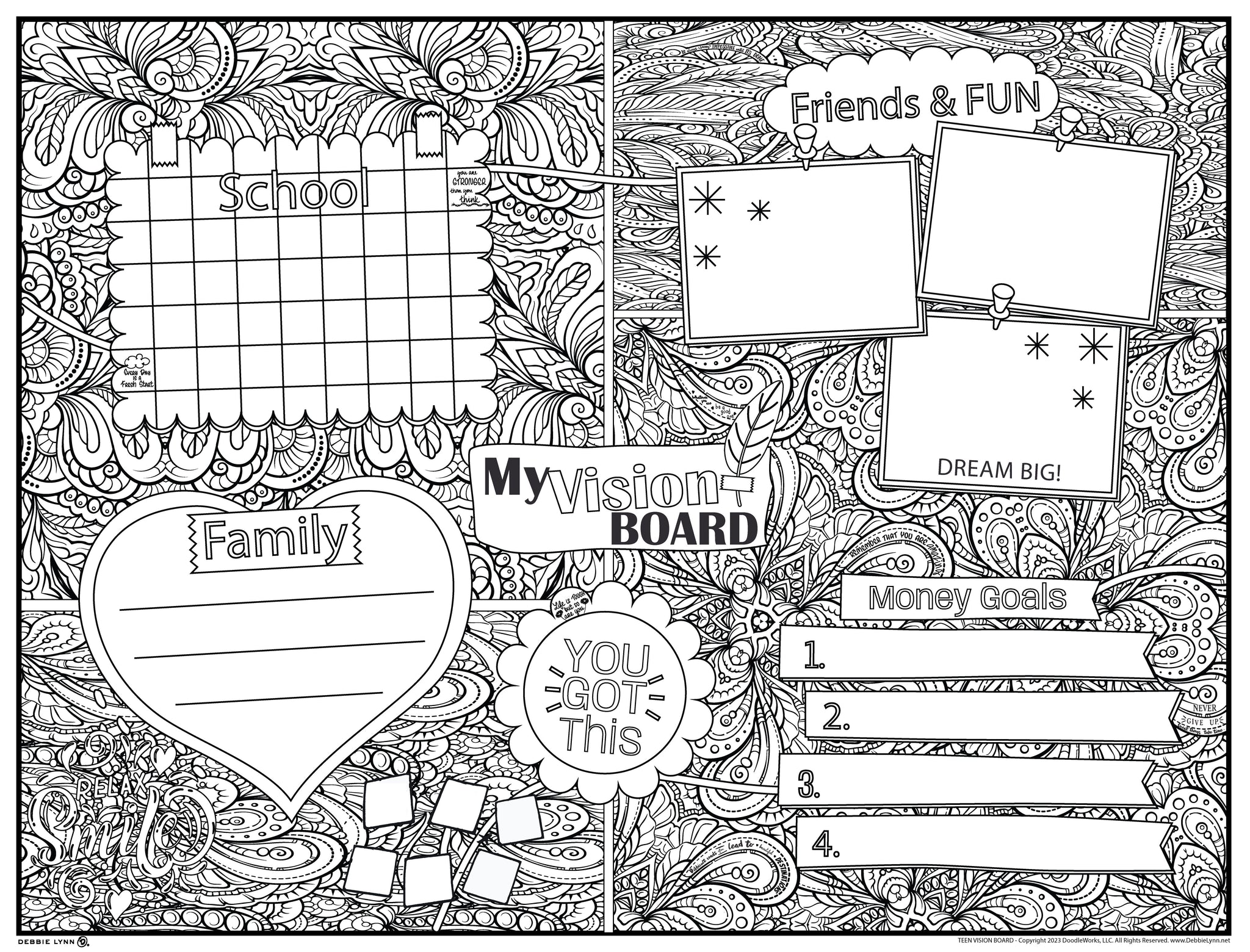 Teen Vision Board Personalized Giant Coloring Poster 48"x63" - Debbie Lynn